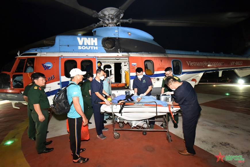 Patient transported by helicopter to mainland Patient transported by helicopter to mainland
